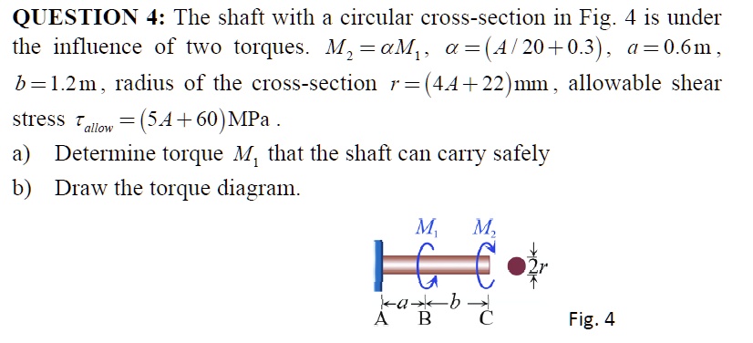 SOLVED: QUESTION 4: The shaft with a circular cross-section in Fig. 4 ...