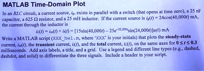 Solved Matlab Time Domain Plot In An Rlc Circuit A Current Source Ig Exists In Parallel With 9227