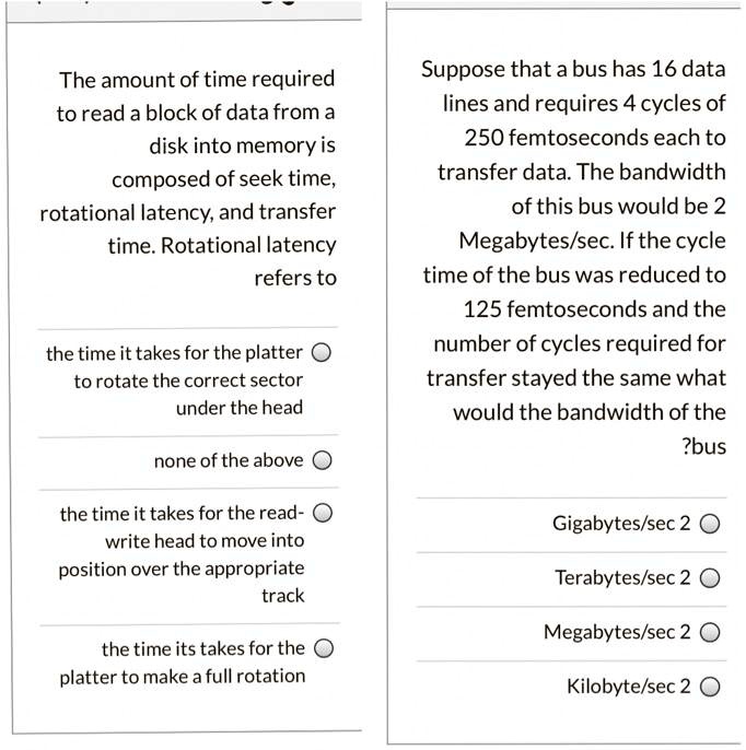 Suppose that a bus has 16 data lines and requires 4 cycles of 250 ...