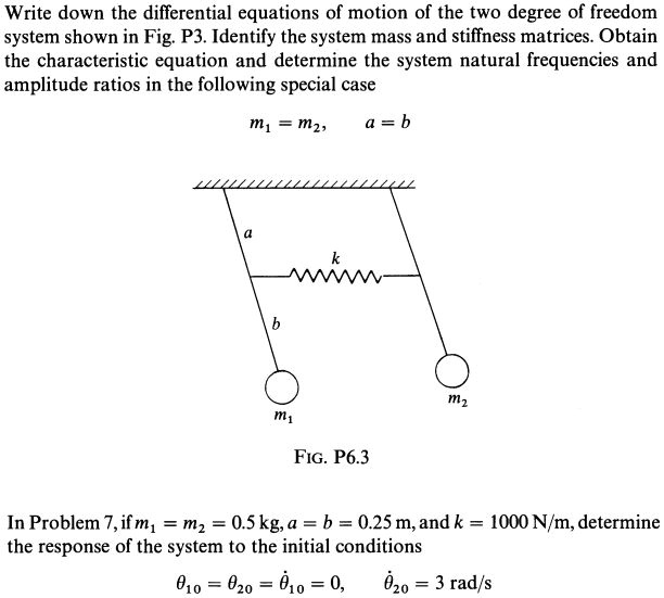 SOLVED: Write down the differential equations of motion of the two-degree-of-freedom system ...