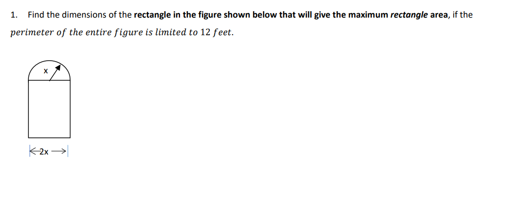1. Find the dimensions of the rectangle in the figure shown below that ...