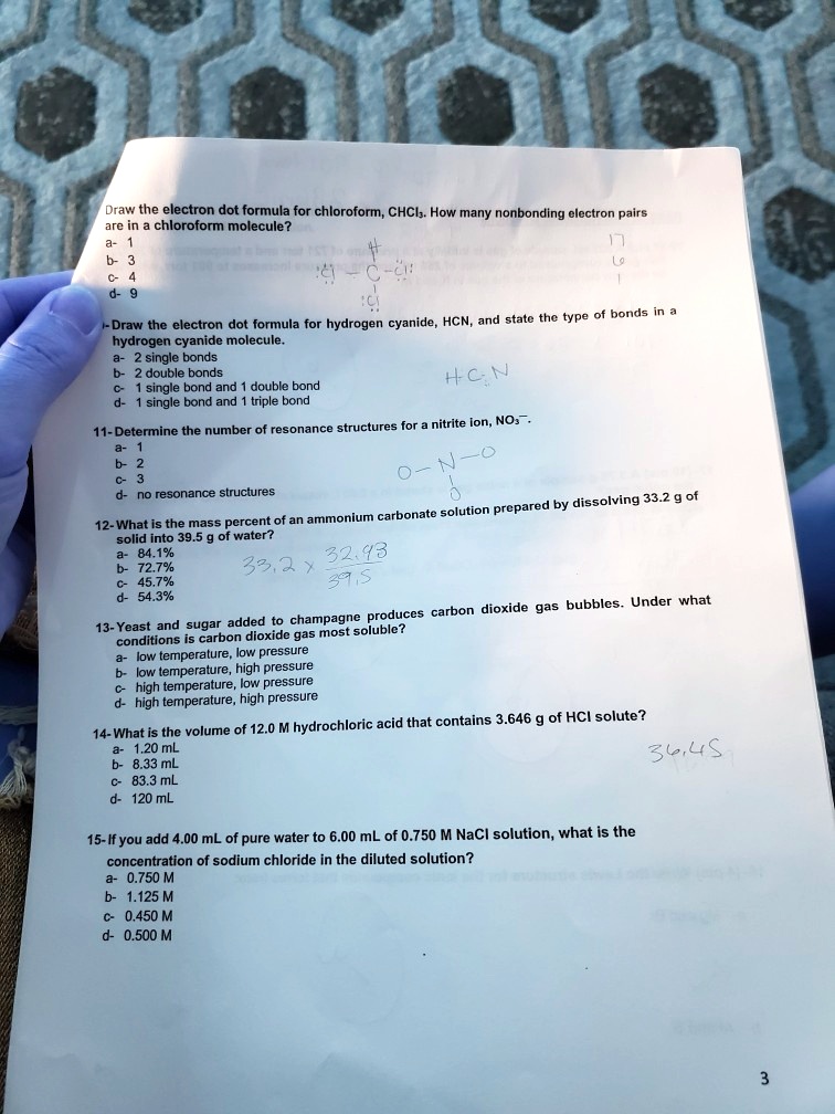 SOLVED: Draw the electron dot formula for chloroform, CHCI; How many ...