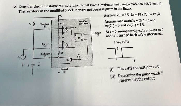 SOLVED: Consider the monostable multivibrator circuit that is implemented using a modified 555 ...