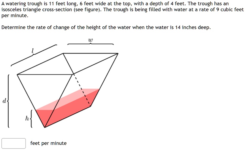SOLVED: A watering trough is 11 feet long, 6 feet wide at the top,with ...