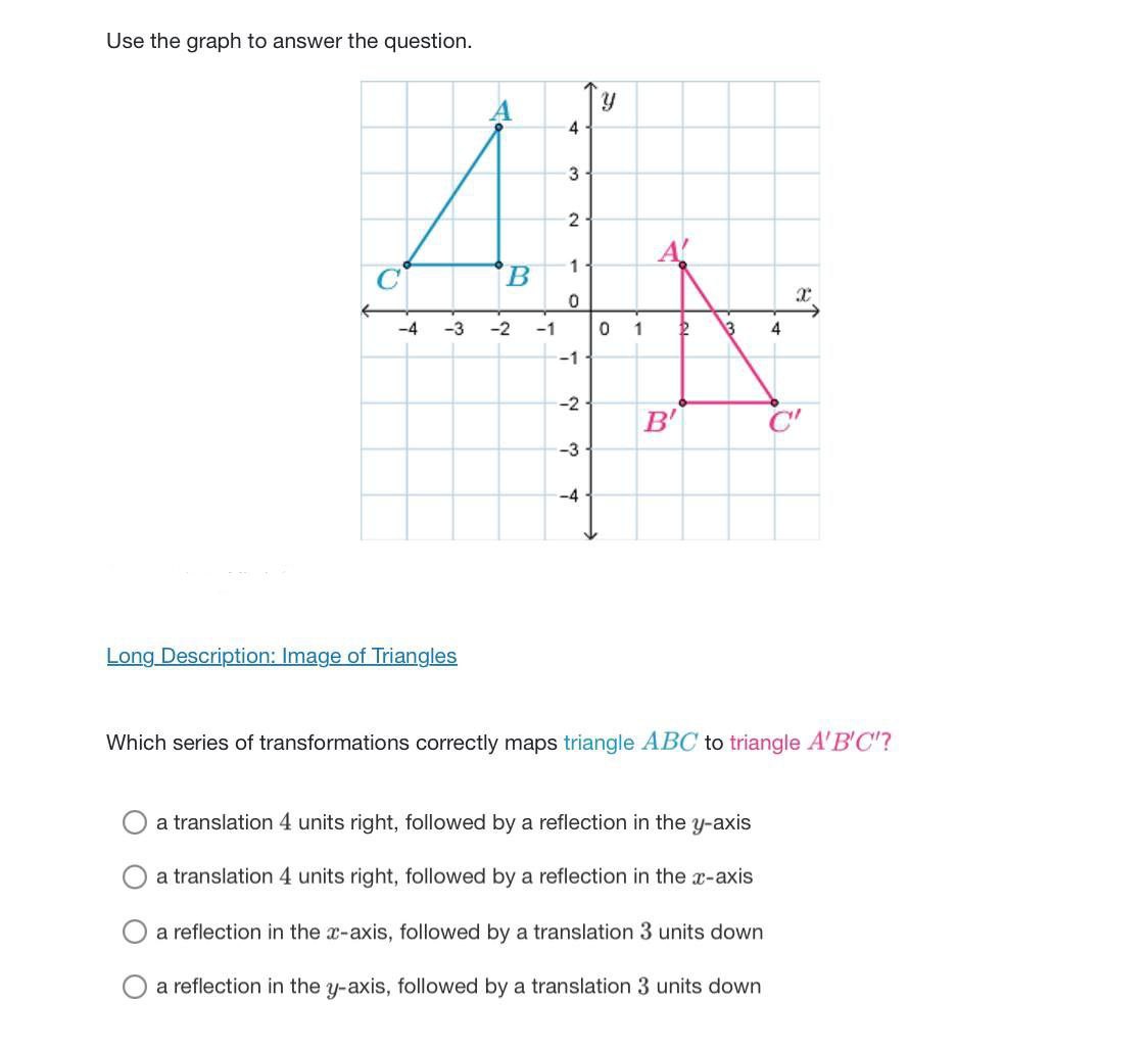 Use the graph to answer the question. Long Description: Image of Triangles Which series of ...