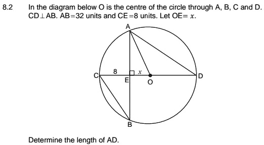 SOLVED: In the diagram below, O is the center of the circle through points A, B, C, and D. CD is ...