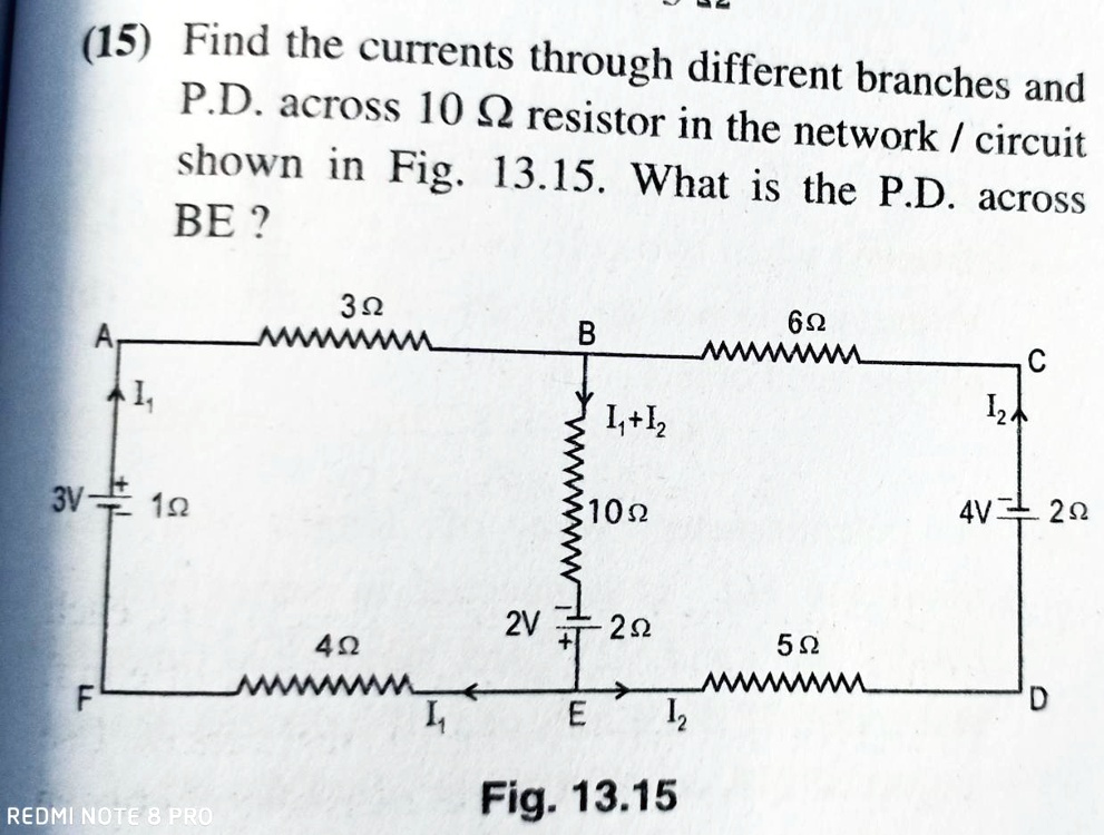 SOLVED: Find the current through different branches and P.D. across 10 ohm resistor in the ...
