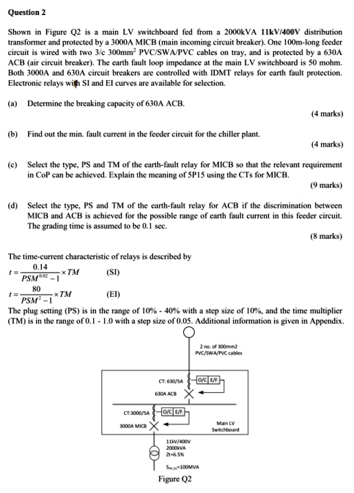 question 2 shown in figure q2 is a main lv switchboard fed from a ...