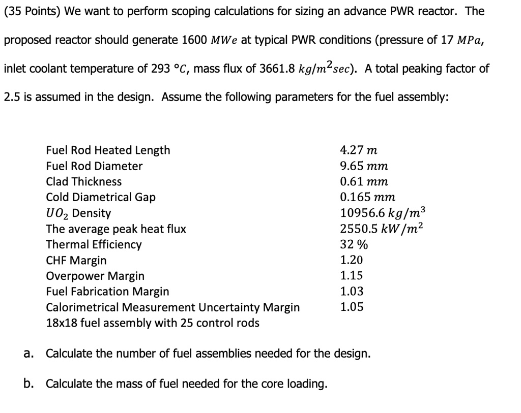 SOLVED: a. Calculate the number of fuel assemblies needed for the ...