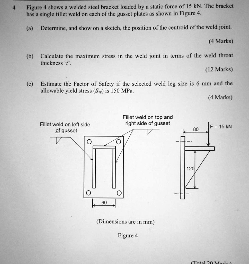 SOLVED: Figure 4 shows a welded steel bracket loaded by a static force of 15 kN. The bracket has ...