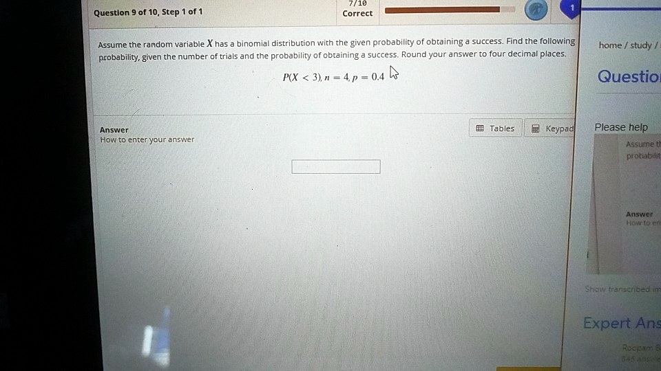 Solved 7 10 Correct Questlon 9 Of 10 Step Of 1 Assume The Random