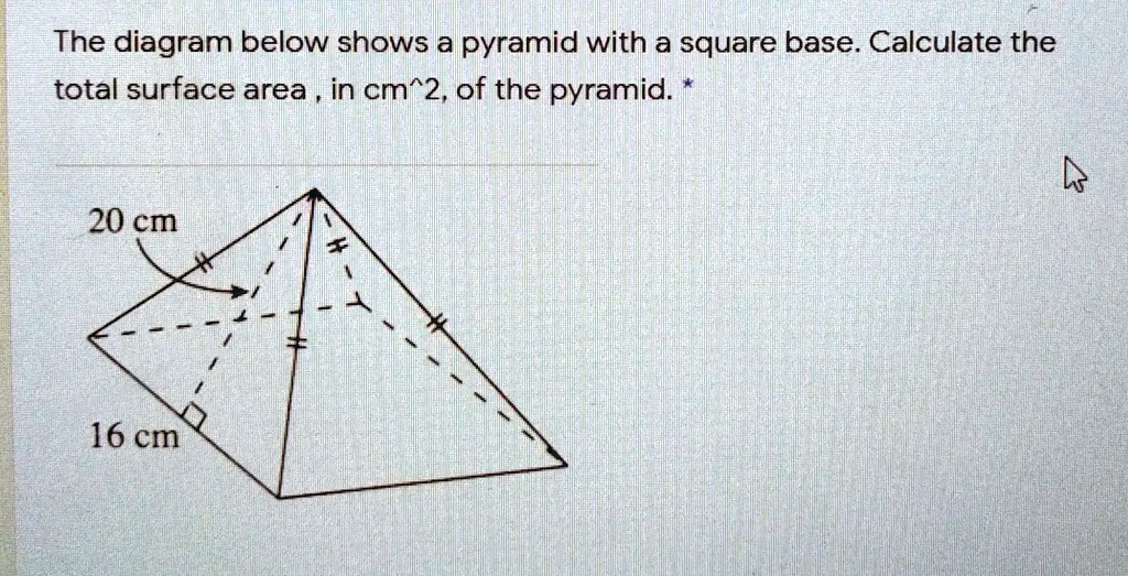 The diagram below shows a pyramid with a square base. Calculate the ...