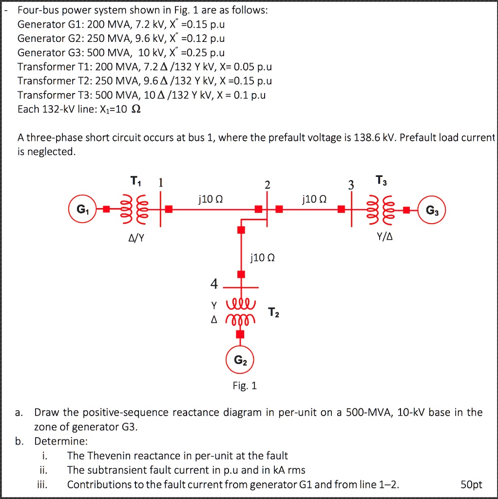 SOLVED: Four-bus power system shown in Fig. 1 is as follows: Generator ...