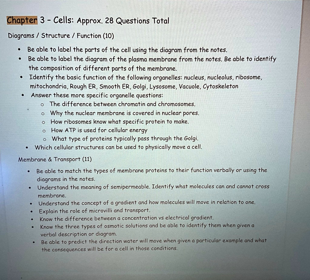 SOLVED: Chapter 3 - Cells: Approx. 28 Questions Total Diagrams ...