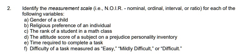 texts 2 identify the measurement scale ie nolr nominal ordinal interval or ratio for each of the ...