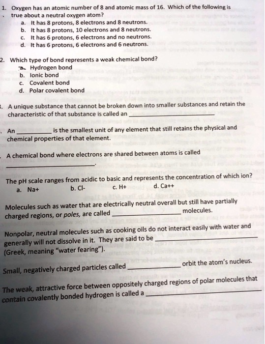 SOLVED: Oxygen has an atomic number of 8 and an atomic mass of 16. Which of the following is ...