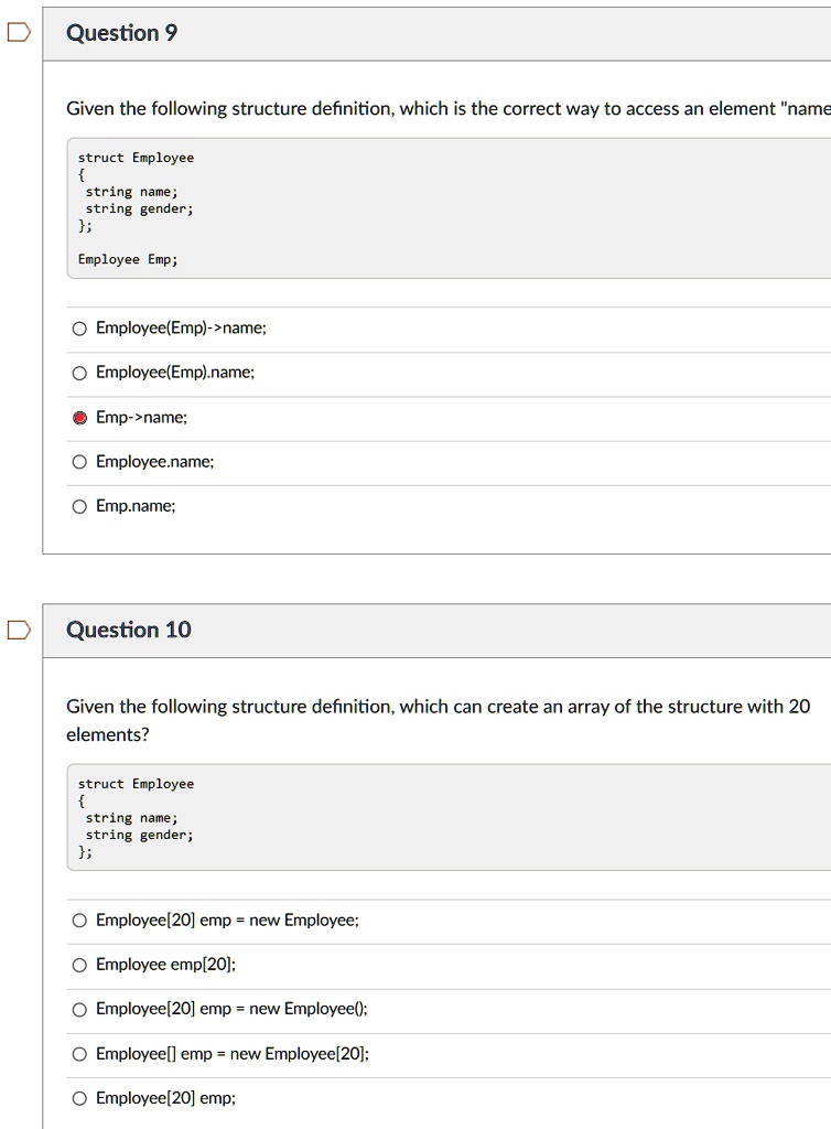 Solved Texts Question 9 Given The Following Structure Definition Which Is The Correct Way To