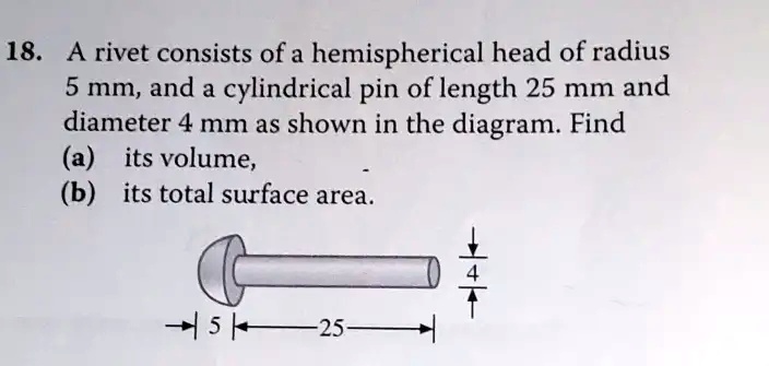 SOLVED: 18. A rivet consists of a hemispherical head of radius 5 mm ...