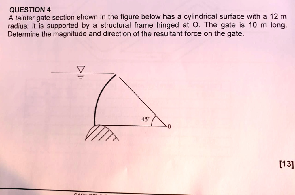 QUESTION 4 A tainter gate section shown in the figure below has a ...