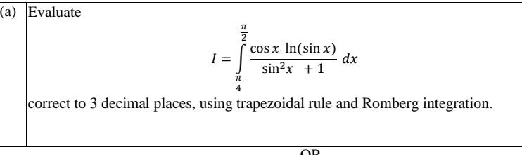 SOLVED: (a) Evaluate PIN cos x In(sin x) dx sin2x+1 TT 4 correct to 3 decimal places.using ...