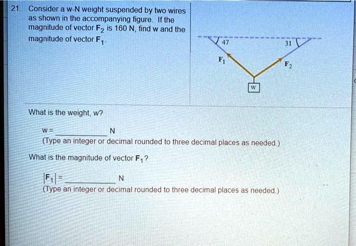 SOLVED: Consider a w-N weight suspended by two wires as shown in (he ...