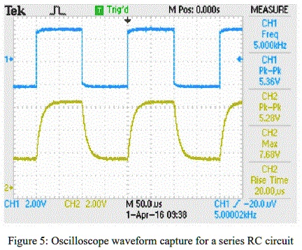 Tek Trig'd M Pos: 0.000s MEASURE CH1 Freq 5.000kHz CH1 Pk-Pk 5.36V CH2 ...