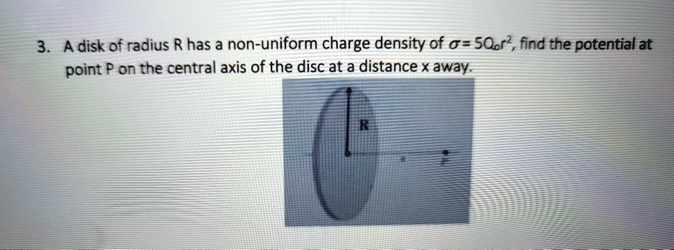 3 a disk of radius r has a non uniform charge density of 5oor find the ...