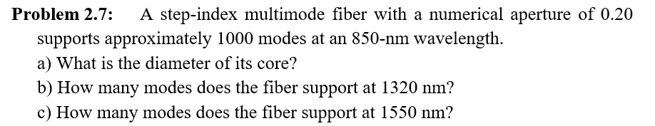 Problem 2.7: A step-index multimode fiber with a numerical aperture of ...