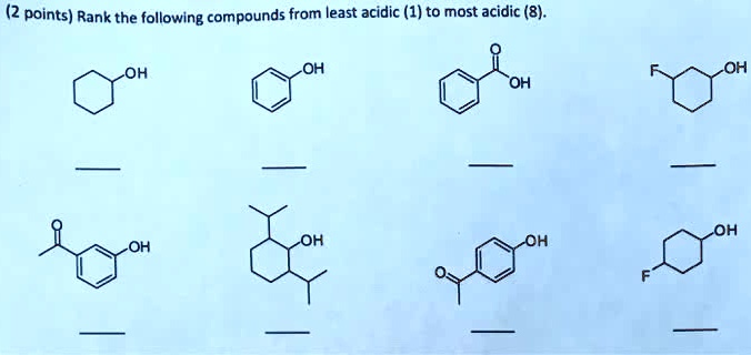 (2 points) Rank the following compounds from least acidic (1) to most ...