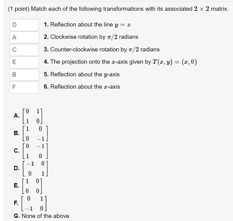 Solved Match Each Of The Following Transformations With Its Associated