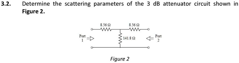 SOLVED: Texts: 3.2. Determine the scattering parameters of the 3 dB attenuator circuit shown in ...