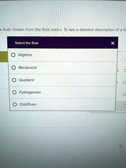 SOLVED:Rule chosen from the Rule menu: To see a detailed description of ...