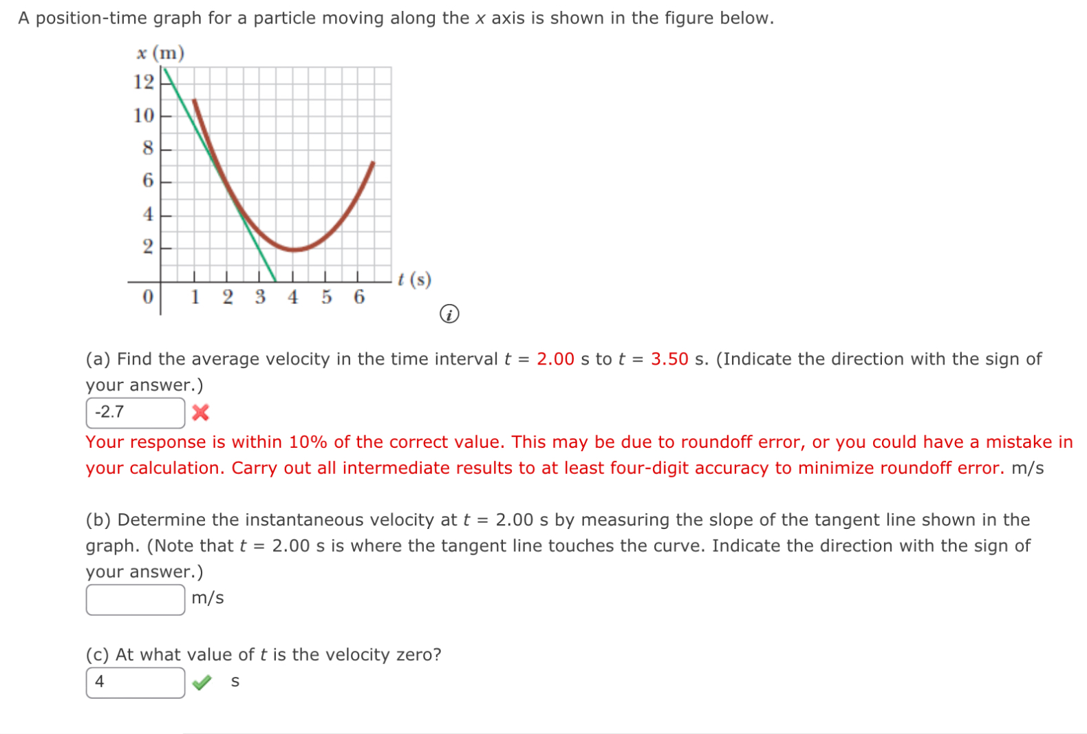 SOLVED: A position-time graph for a particle moving along the x axis is ...