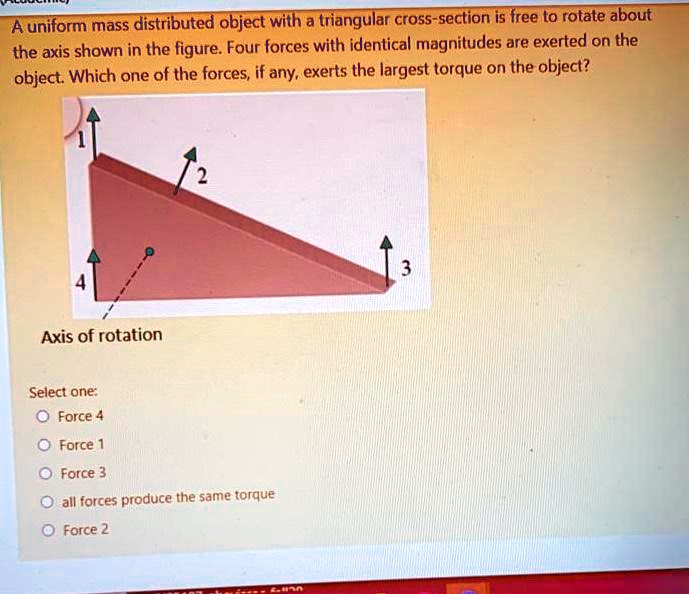 SOLVED: A uniform mass-distributed object with a triangular cross-section is free to rotate ...