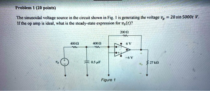Problem 1 (20 points) The sinusoidal voltage source in the circuit shown in Fig. 1 is generating ...