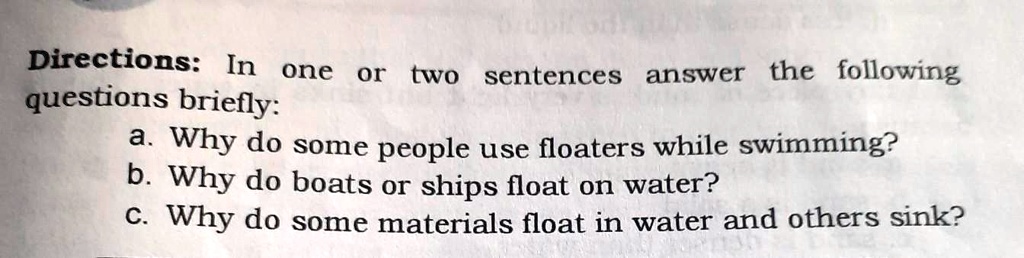 Directions: In one or two sentences answer the following questions ...
