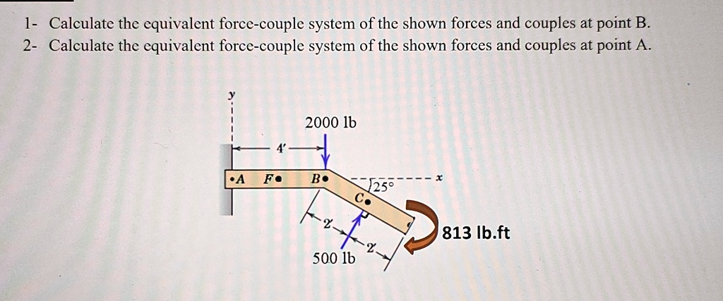 [GET ANSWER] 1- Calculate the equivalent force-couple system of the ...