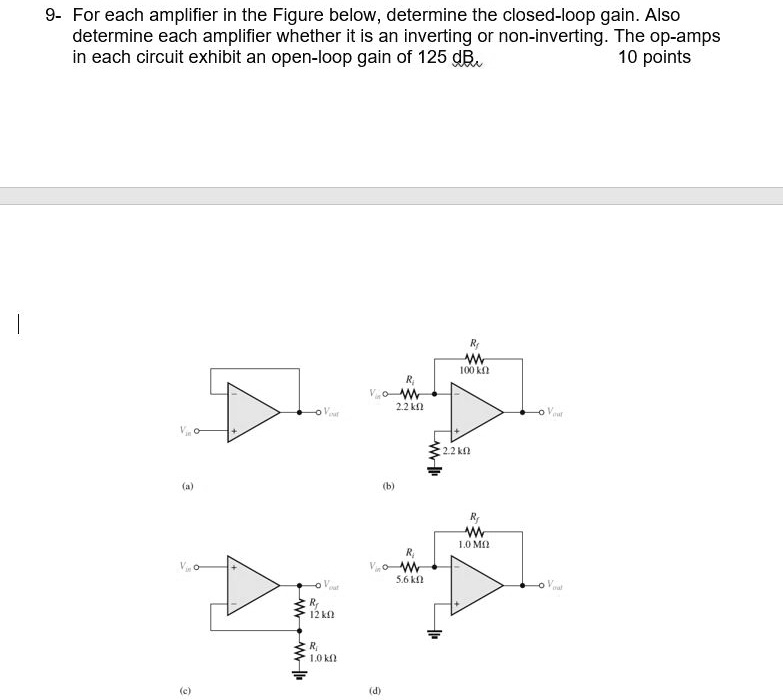 9- For each amplifier in the Figure below, determine the closed-loop ...