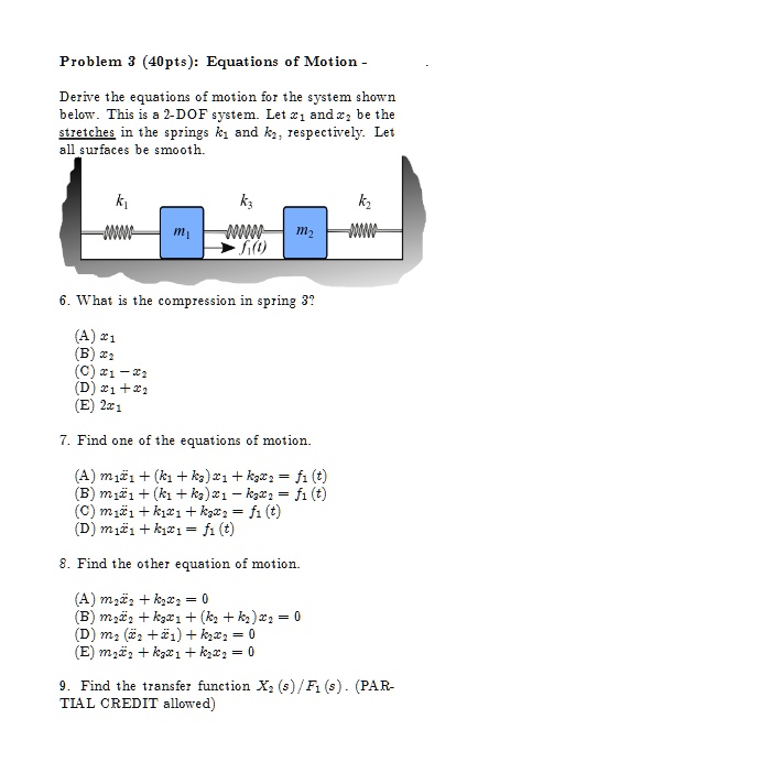 Problem 40pts Equations Of Motion Derive The Equations Of Motion For The System Shown Belon This