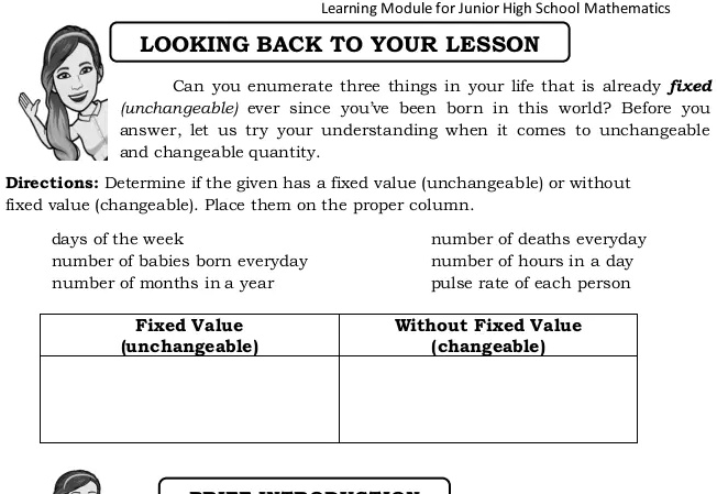 SOLVED: Learning Module for Junior High School Mathematics LOOKING BACK ...