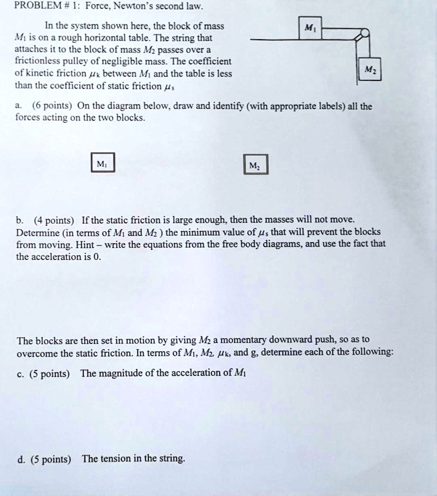 SOLVED: Texts: PROBLEM #1: Force, Newton's second law In the system shown here, the block of ...