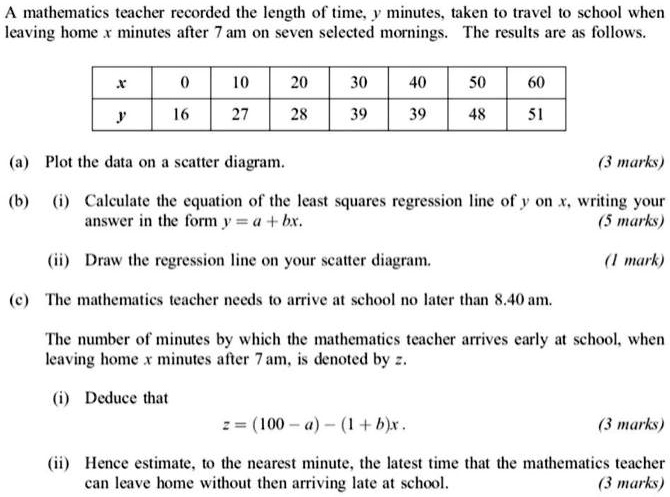 A mathematics teacher recorded the length of time taken to travel to ...