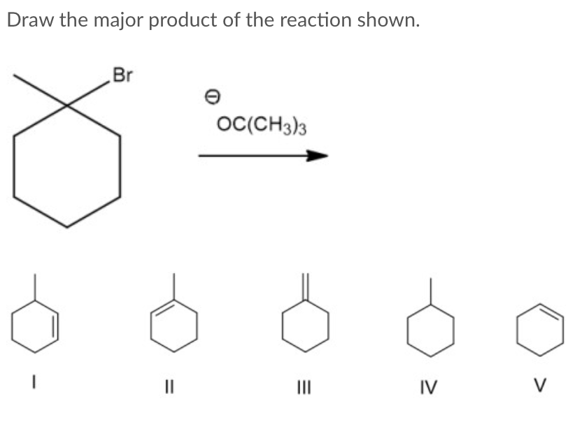 Draw the major product of the reaction shown. OC(CH3)3 I II III IV V