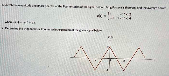 SOLVED: Sketch the magnitude and phase spectra of the Fourier series of the signal below. Using ...