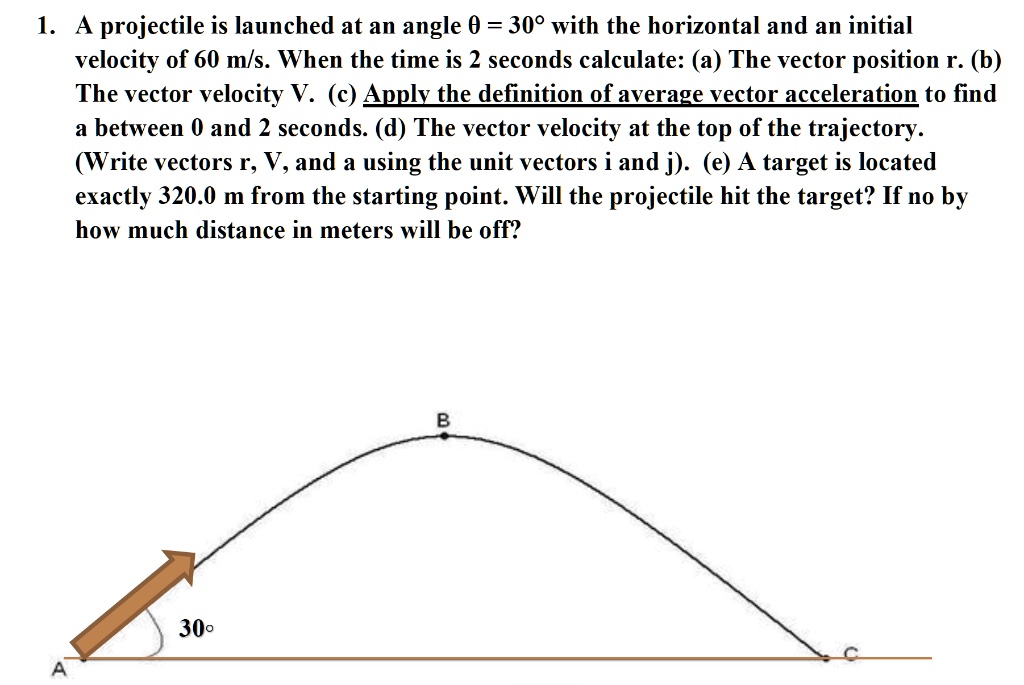 SOLVED: A projectile is launched at an angle Î¸ = 30Â° with the ...