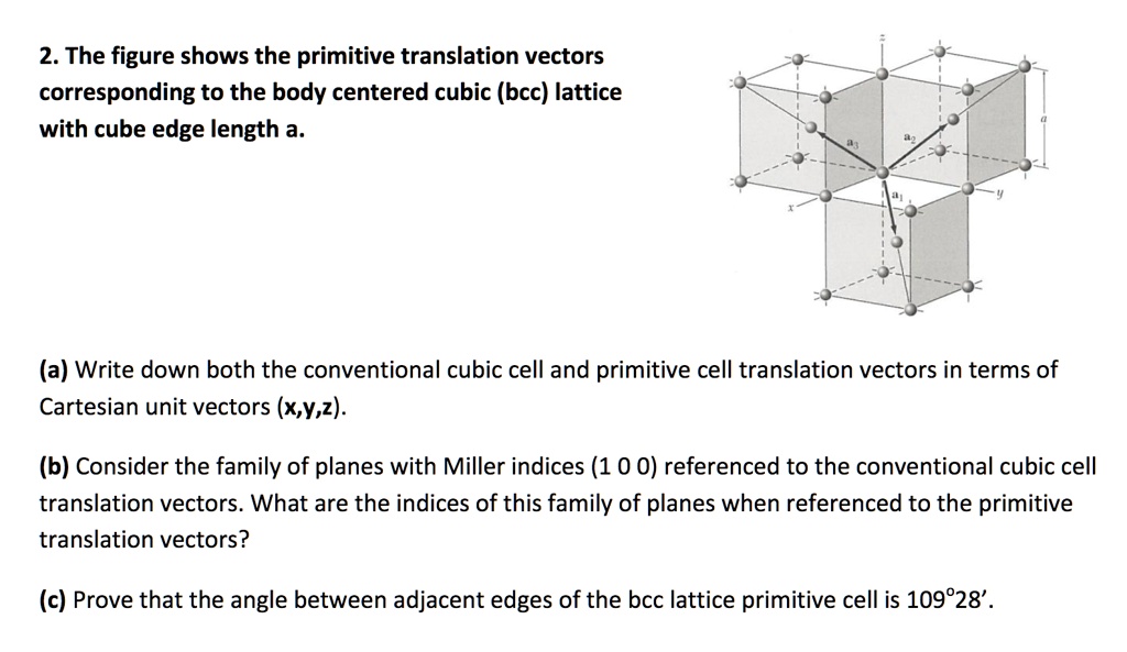 SOLVED: 2.The figure shows the primitive translation vectors corresponding to the body centered ...