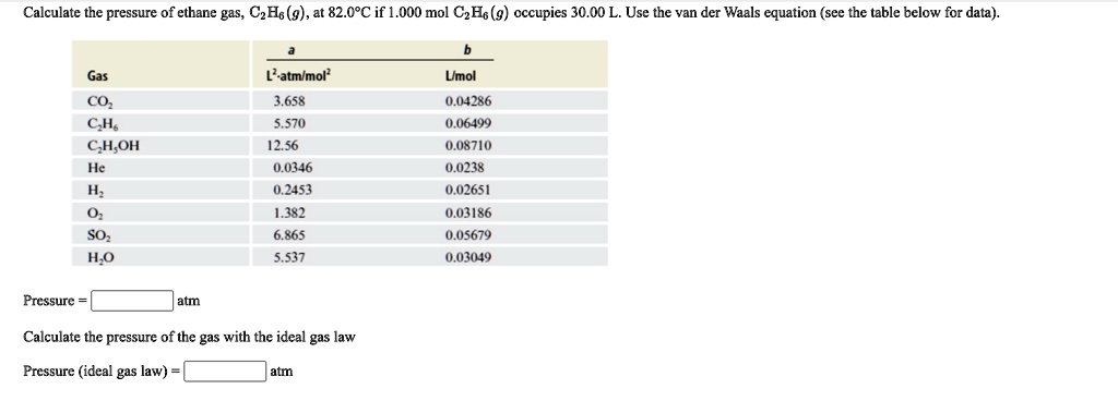 calculate the pressure of ethane gas czhs 9 t 820c if 000 mol czhs 9 ...