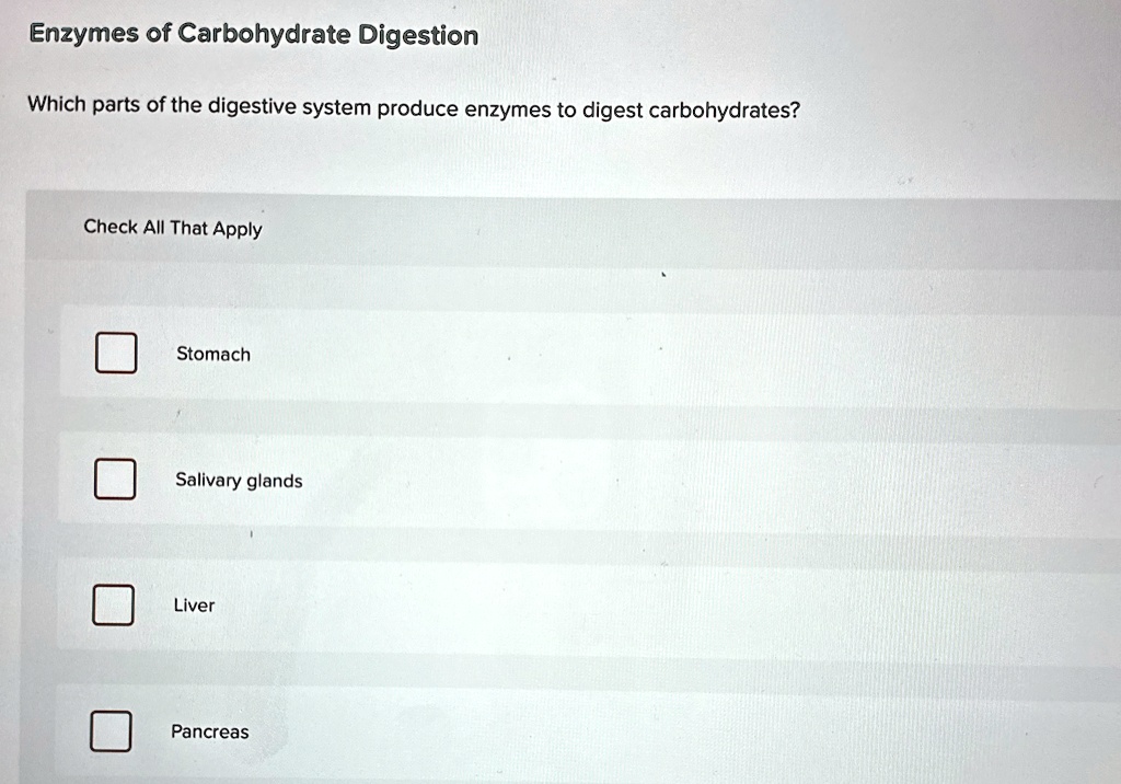 enzymes of carbohydrate digestion which parts of the digestive system ...