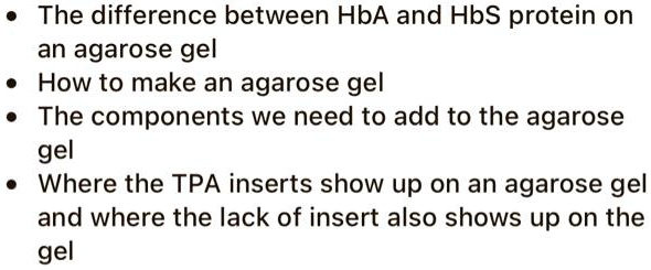 SOLVED: The difference between HbA and HbS protein or an agarose gel ...
