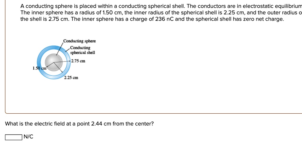 SOLVED: A conducting sphere is placed within a conducting spherical shell: The conductors are in ...